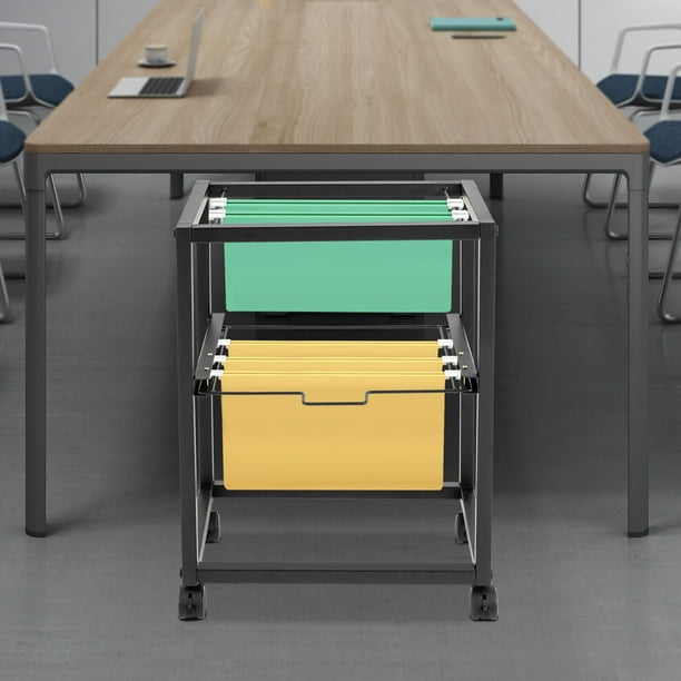 2 Tiers Rolling File Cart with Wheels File Folder Rack Organizer ...