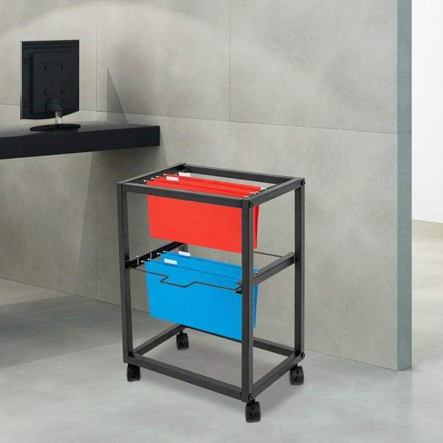 2 Tiers Rolling File Carts Metal Hanging Files Movable Pull-Out Cabinet ...