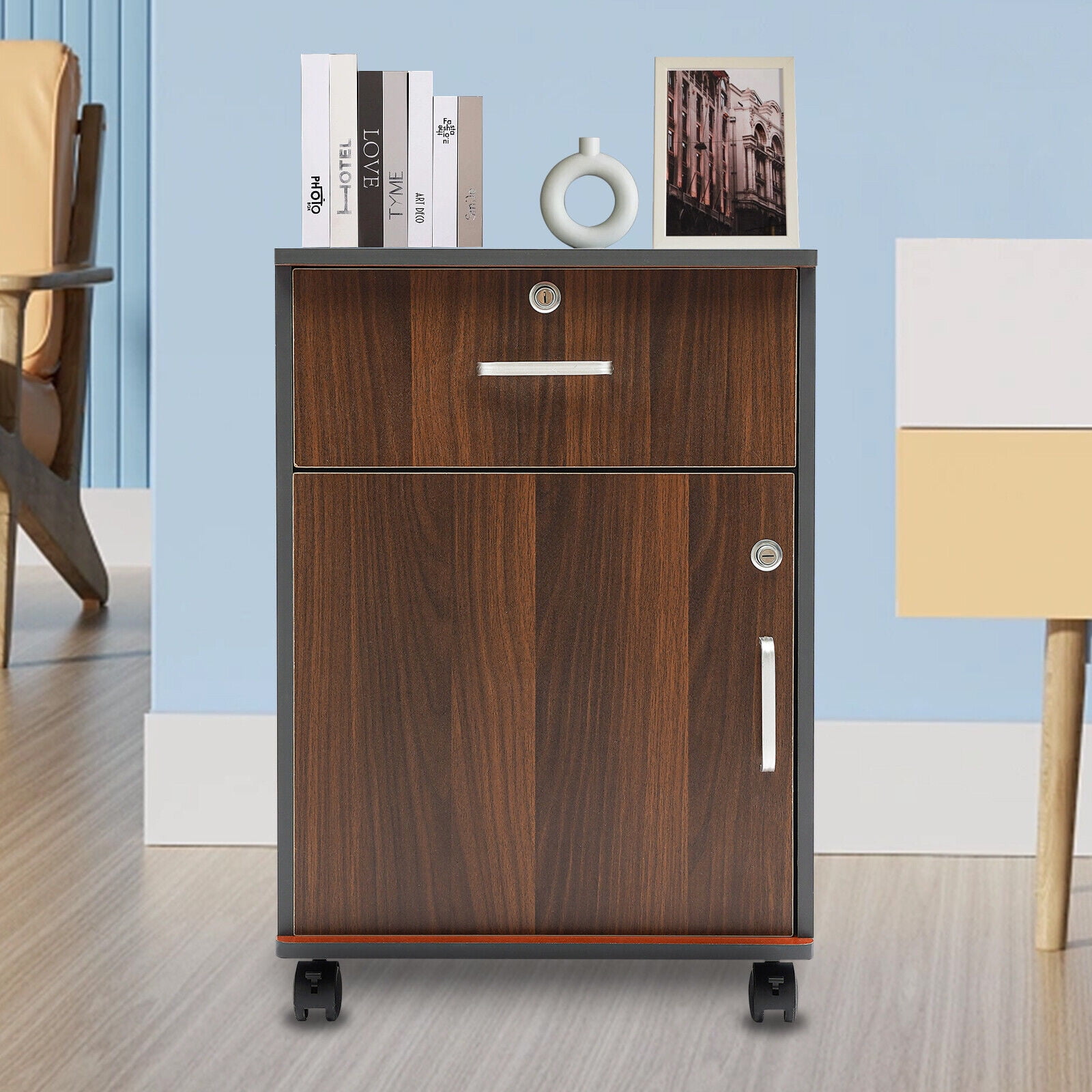 Mobile File Cabinet Rolling Office Storage Shelf 1 Drawer Filing ...