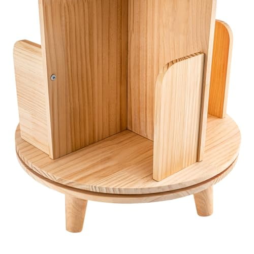 2 Tiers Rotating Bookshelf, 360° Display Floor Standing Bookcase Wooden ...