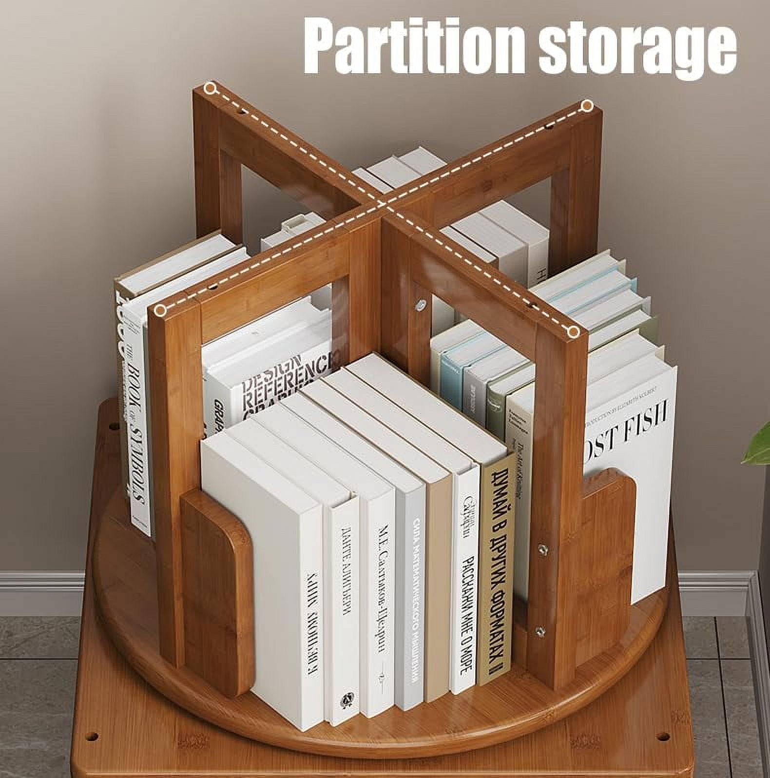 2 Tiers Rotating End Table, Bamboo Round Storage Table Side Table with ...