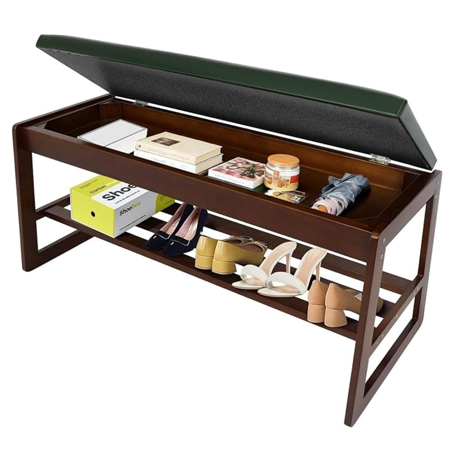 2-Tiers Shoe Rack 39.4" Shoe with -Top Storage Box, Rubberwood Shoes ...
