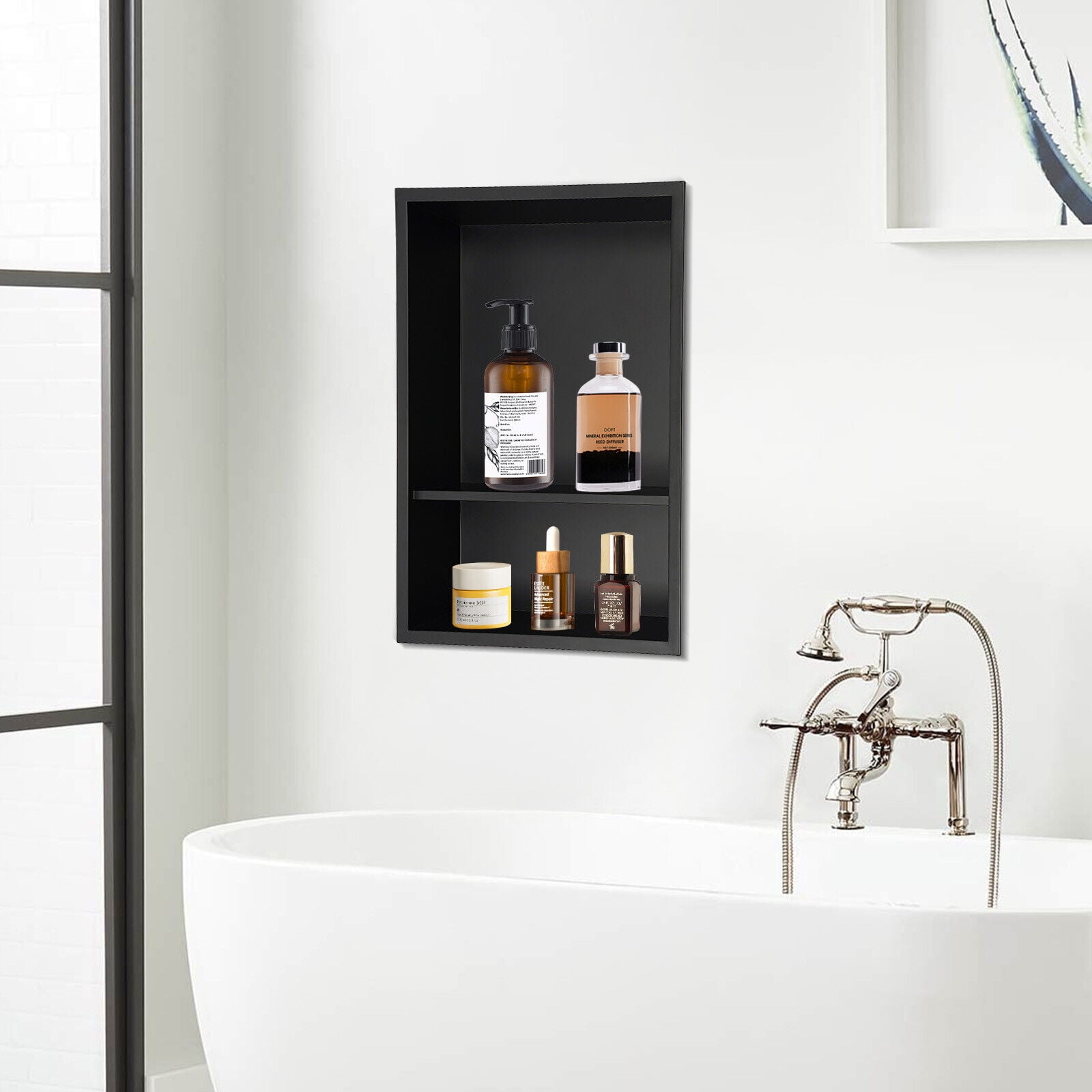2-Tiers Shower Niche Stainless Steel Shower Niche Black Recessed Shower ...