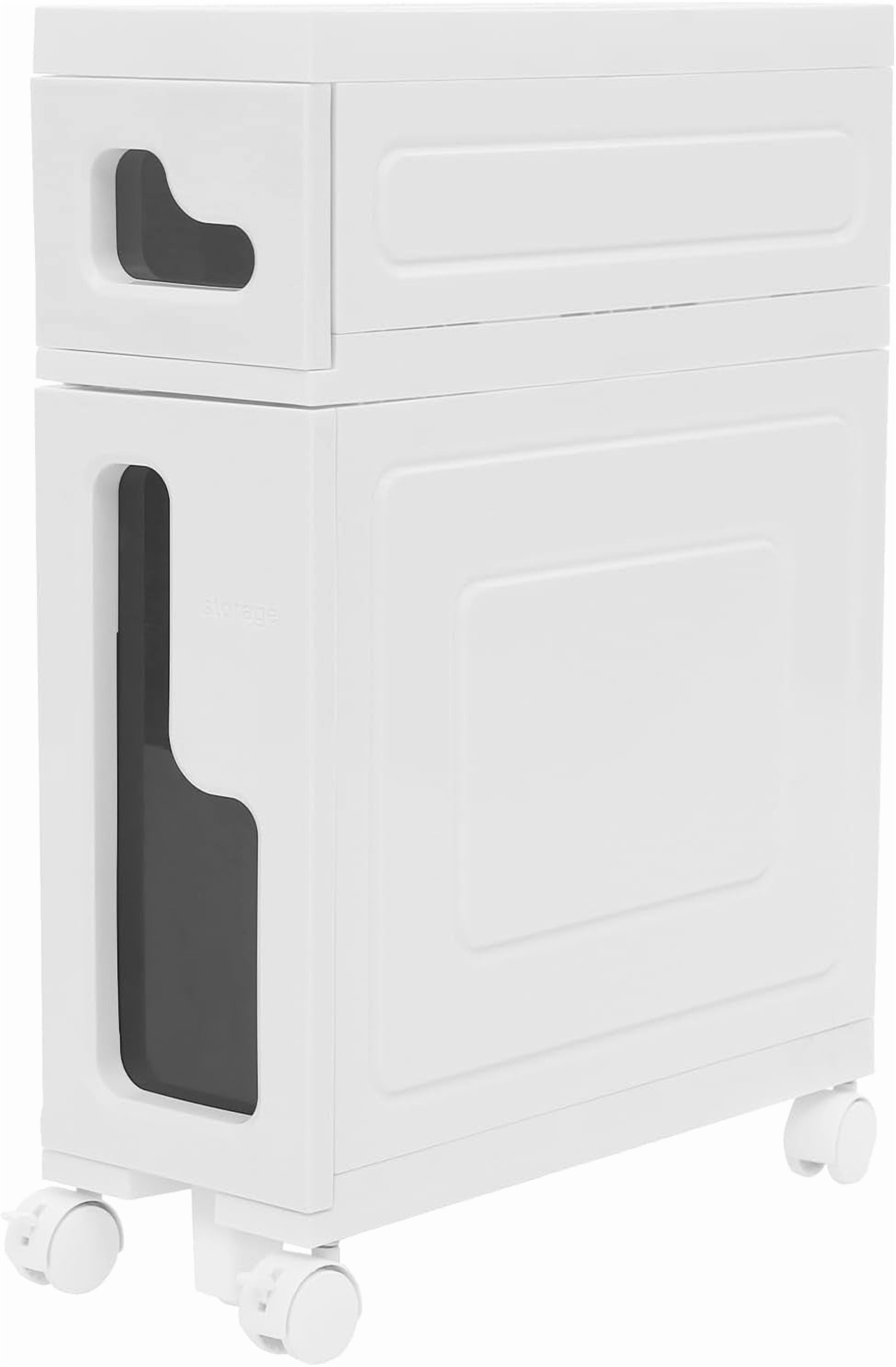 2 Tiers Slim Bathroom Storage Cabinet,Narrow Floor Organizer with ...