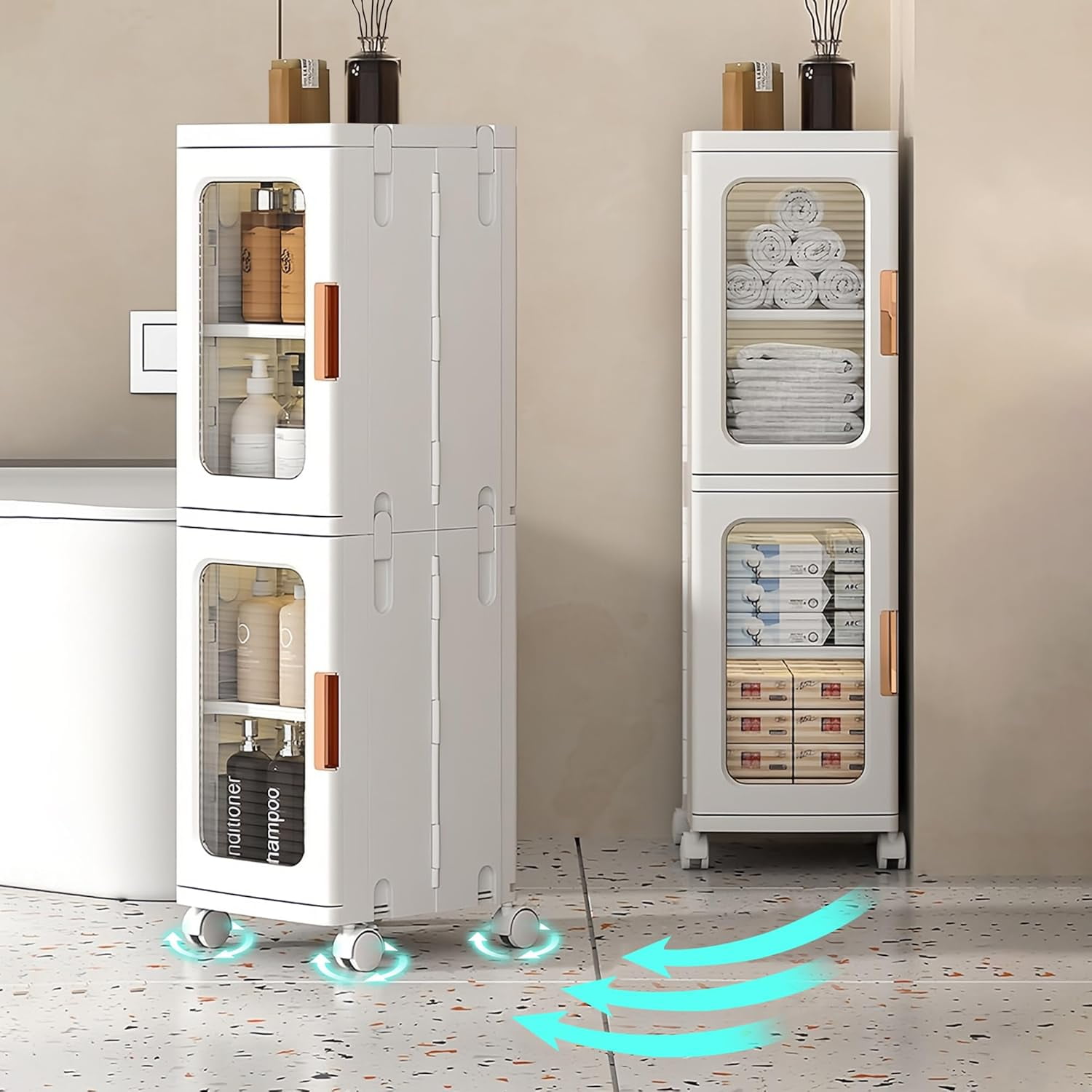 2-Tiers Slim Bathroom Storage Cabinet, Plastic Narrow Storage Organizer ...