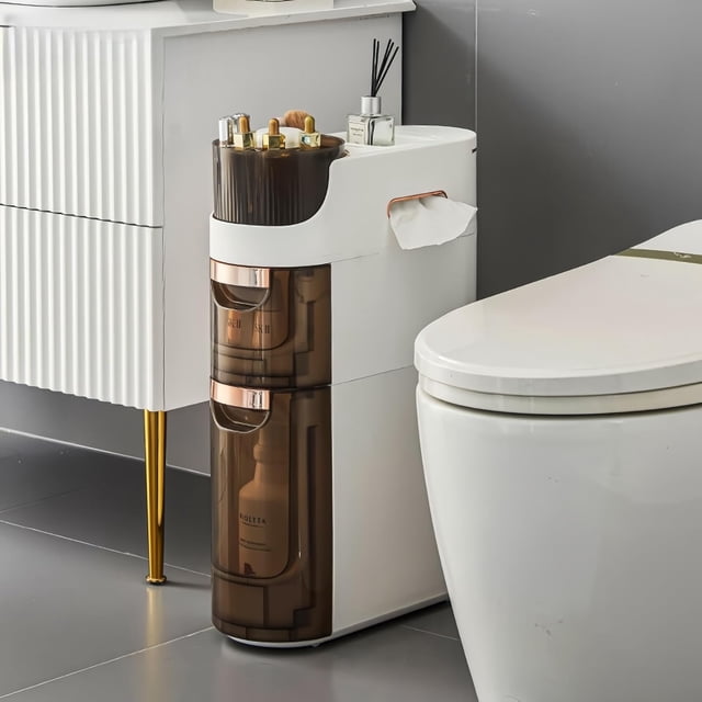 2-Tiers Slim Bathroom Storage, Waterproof Narrow Bathroom Floor Cabinet ...
