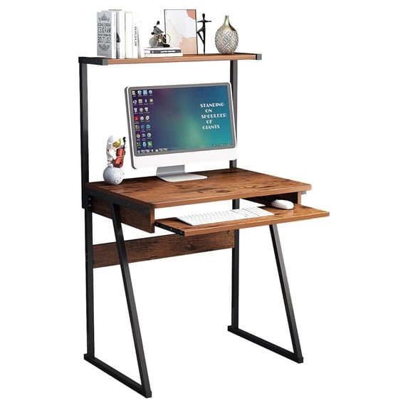 2 Tiers Small Computer Desk for Small Space, Compact Laptop Table ...