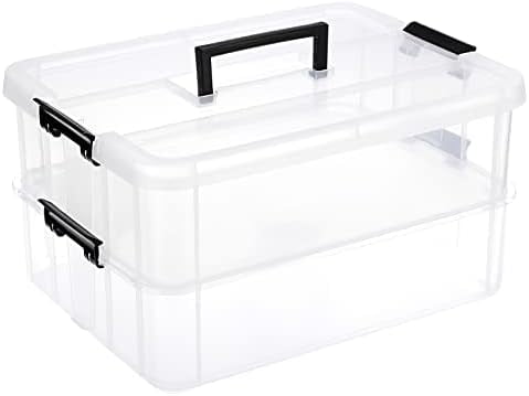 2-Tiers Stack Carry Storage Box With Handle, Transparent Stackable ...