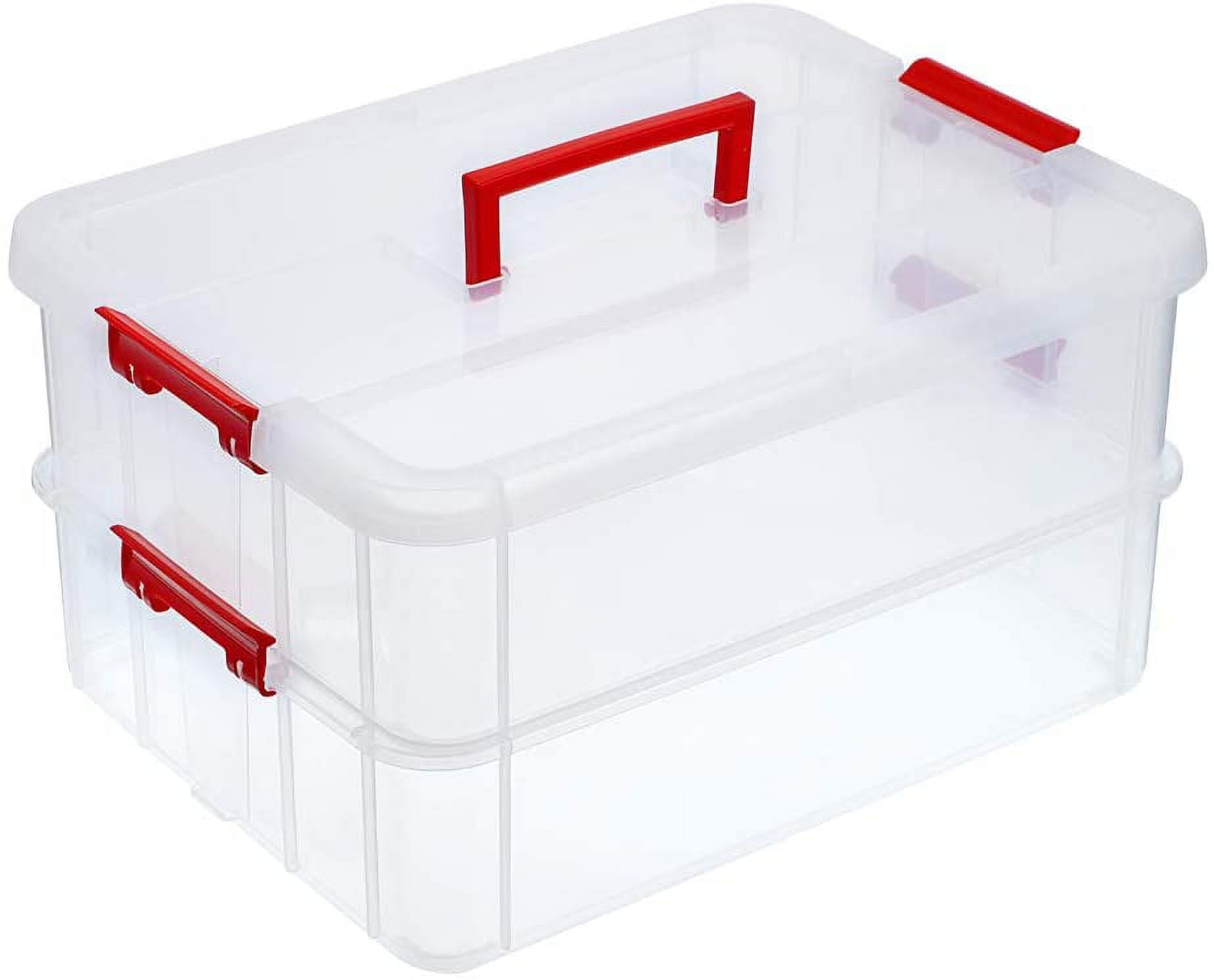 2-Tiers Stack Carry Storage Box With Handle, Transparent Stackable ...