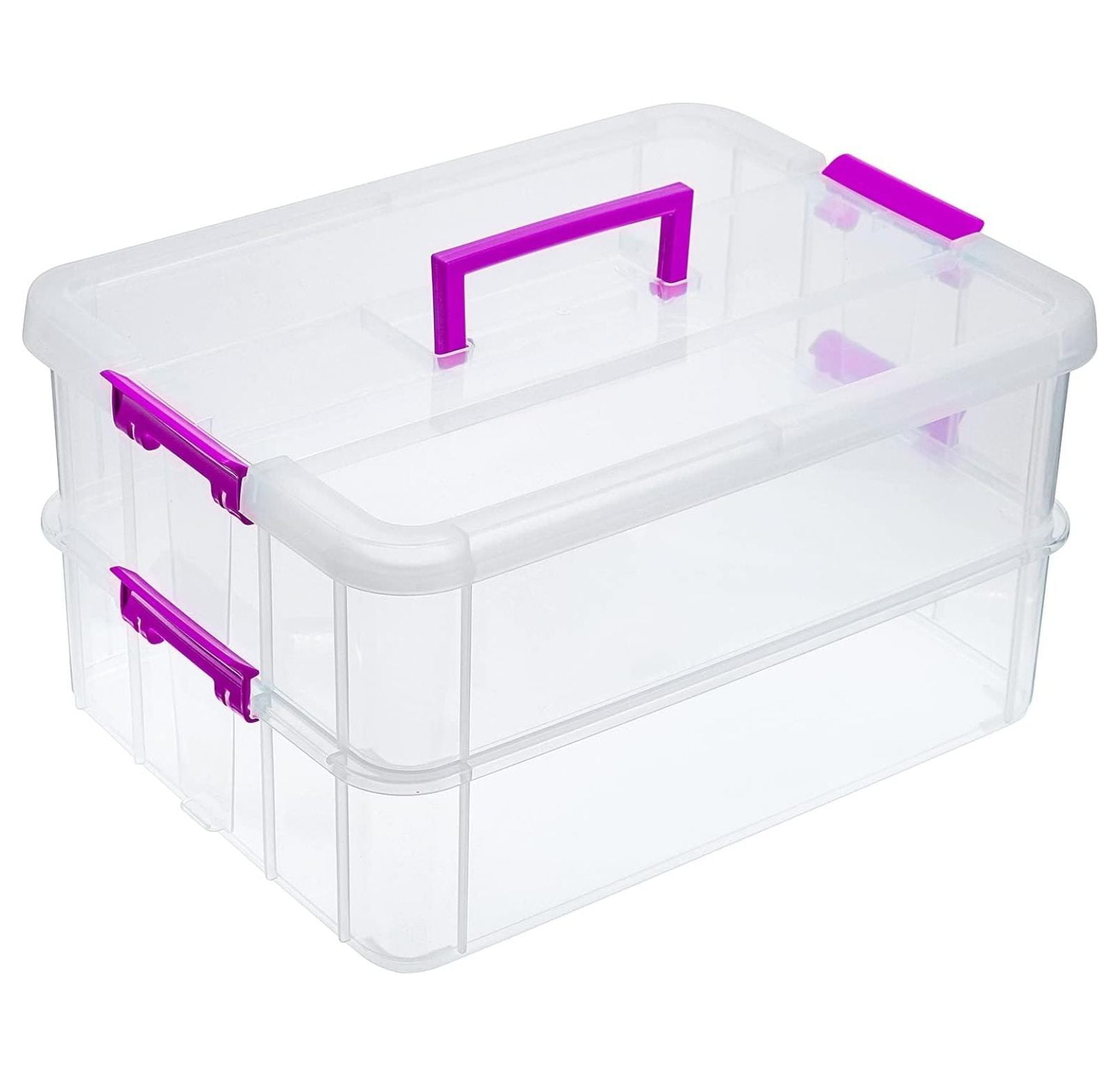 2-Tiers Stack Carry Storage Box With Handle, Transparent Stackable ...