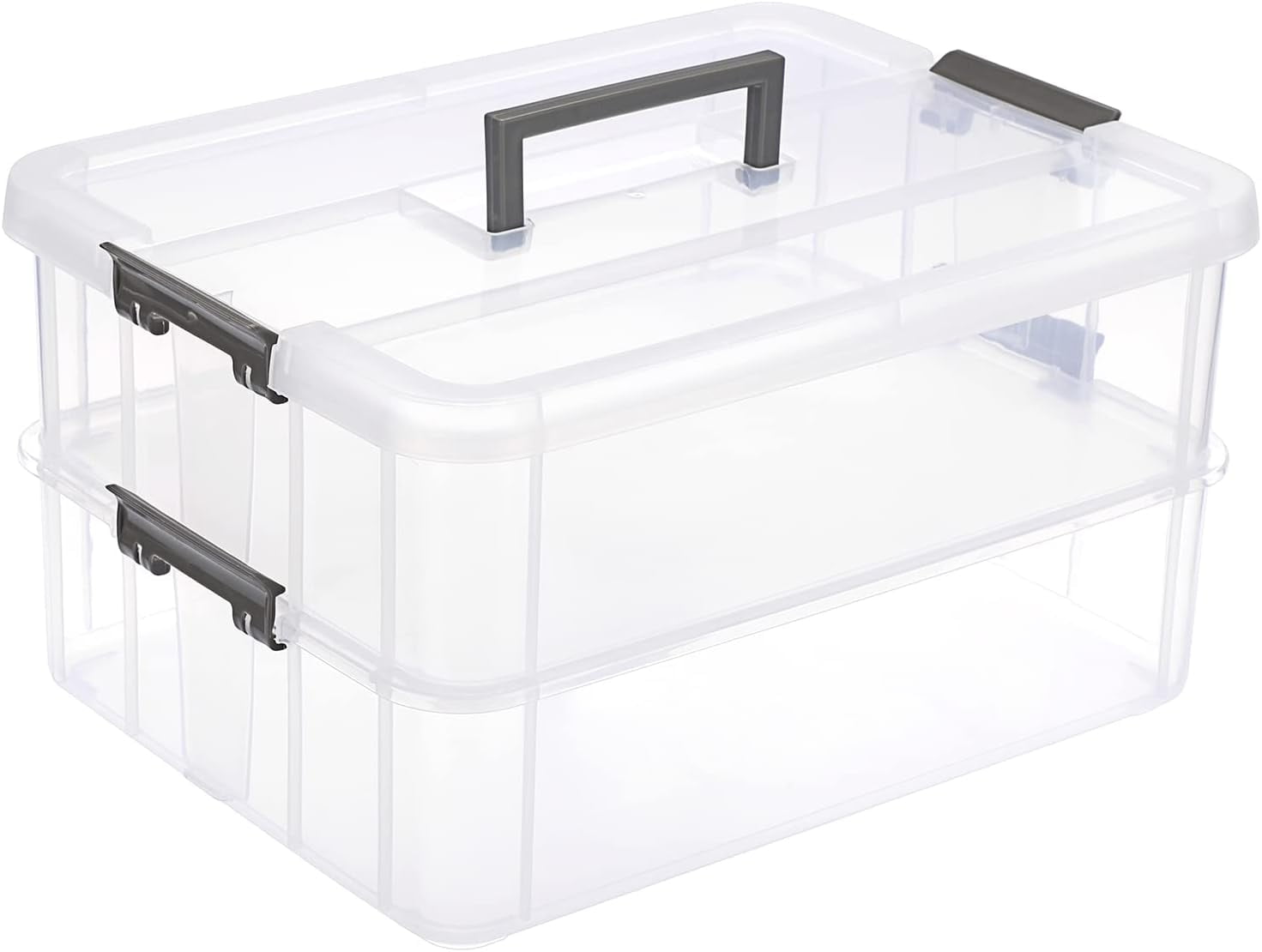 2-Tiers Stack Carry Storage Box With Handle, Transparent Stackable ...