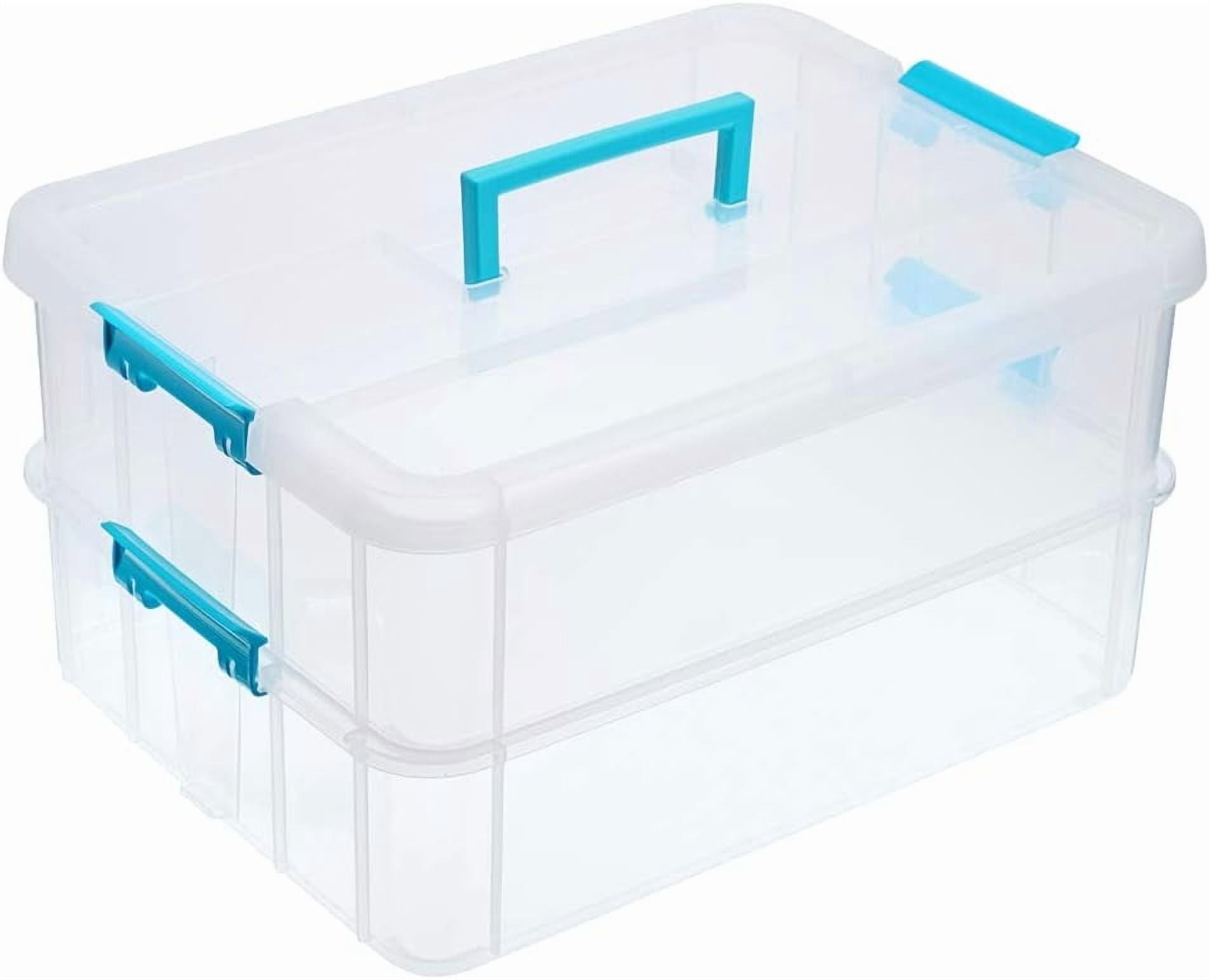 2-Tiers Stack Carry Storage Box With Handle, Transparent Stackable ...