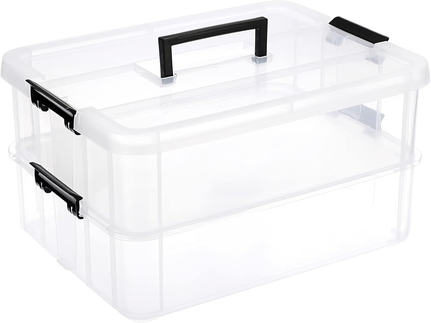 2-Tiers Stack Carry Storage Box With Handle, Transparent Stackable ...