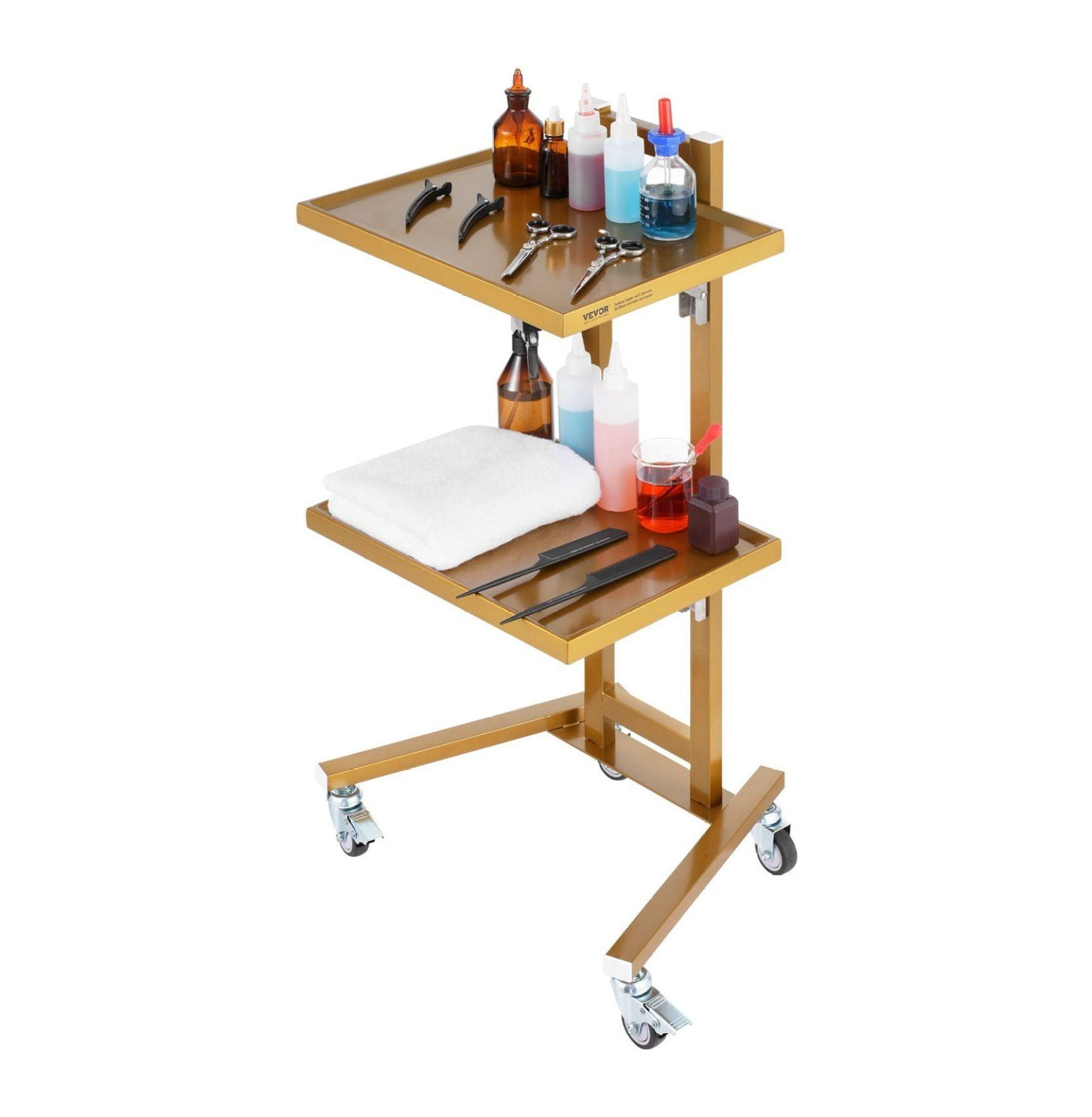 2 Tiers Stainless Steel Lab Carts with 2 Trays & 4 Silent Wheels Golden ...