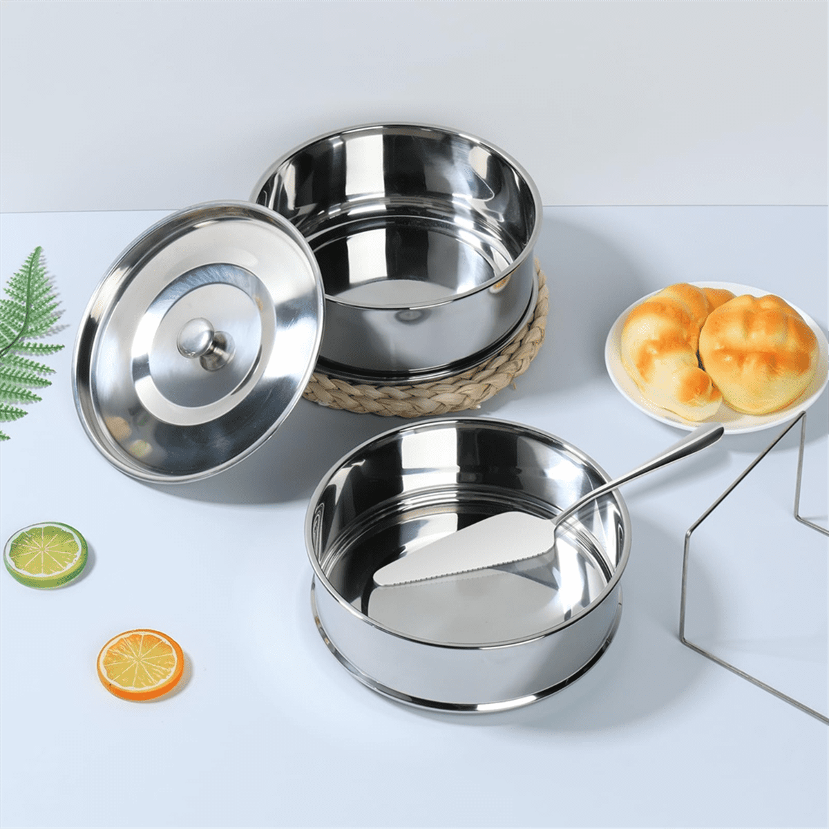 2-Tiers Stainless Steel Steamer 2.4 Quarts Capacity with Lid Stackable ...