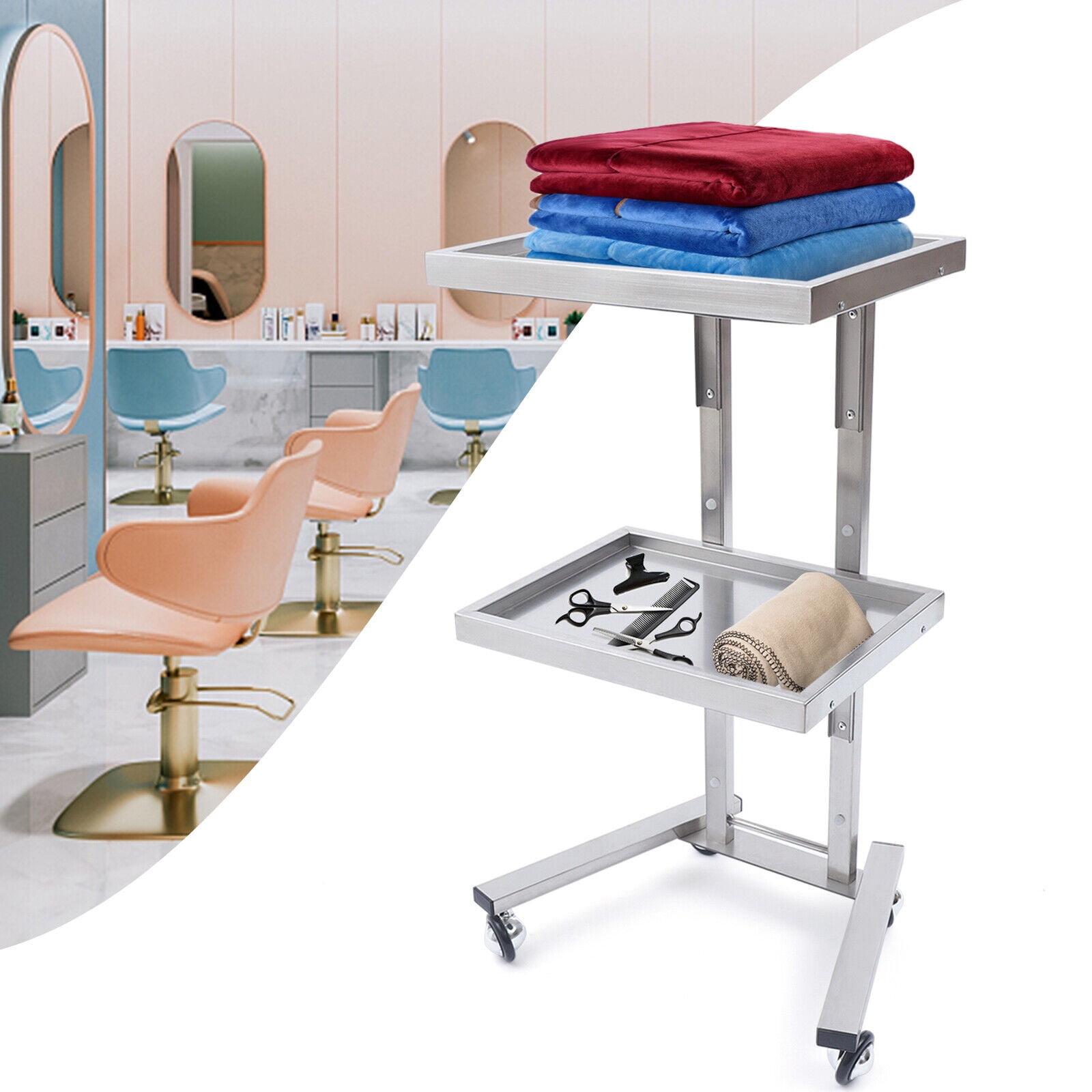2 Tiers Stainless Steel Trolley Cart Beauty Salon Tattoo Tray Cart ...