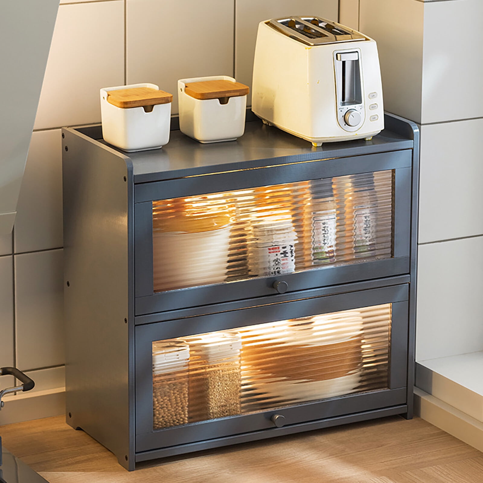 2 Tiers Storage Cabinet, Countertop Storage Cabinet for Kitchen ...
