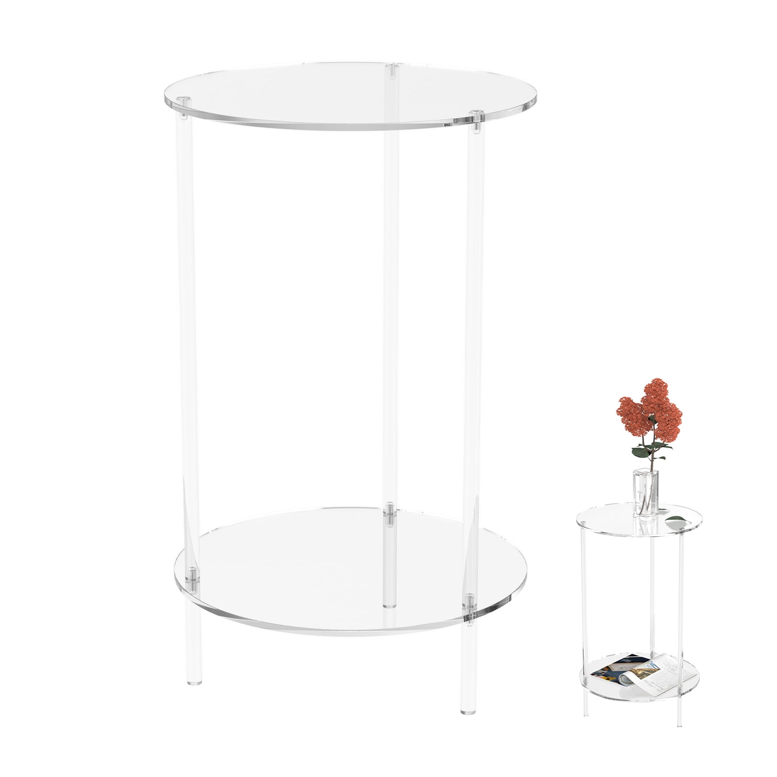 2 Tiers Transparent Acrylic Round Table Multipurpose Easy Cleaning ...