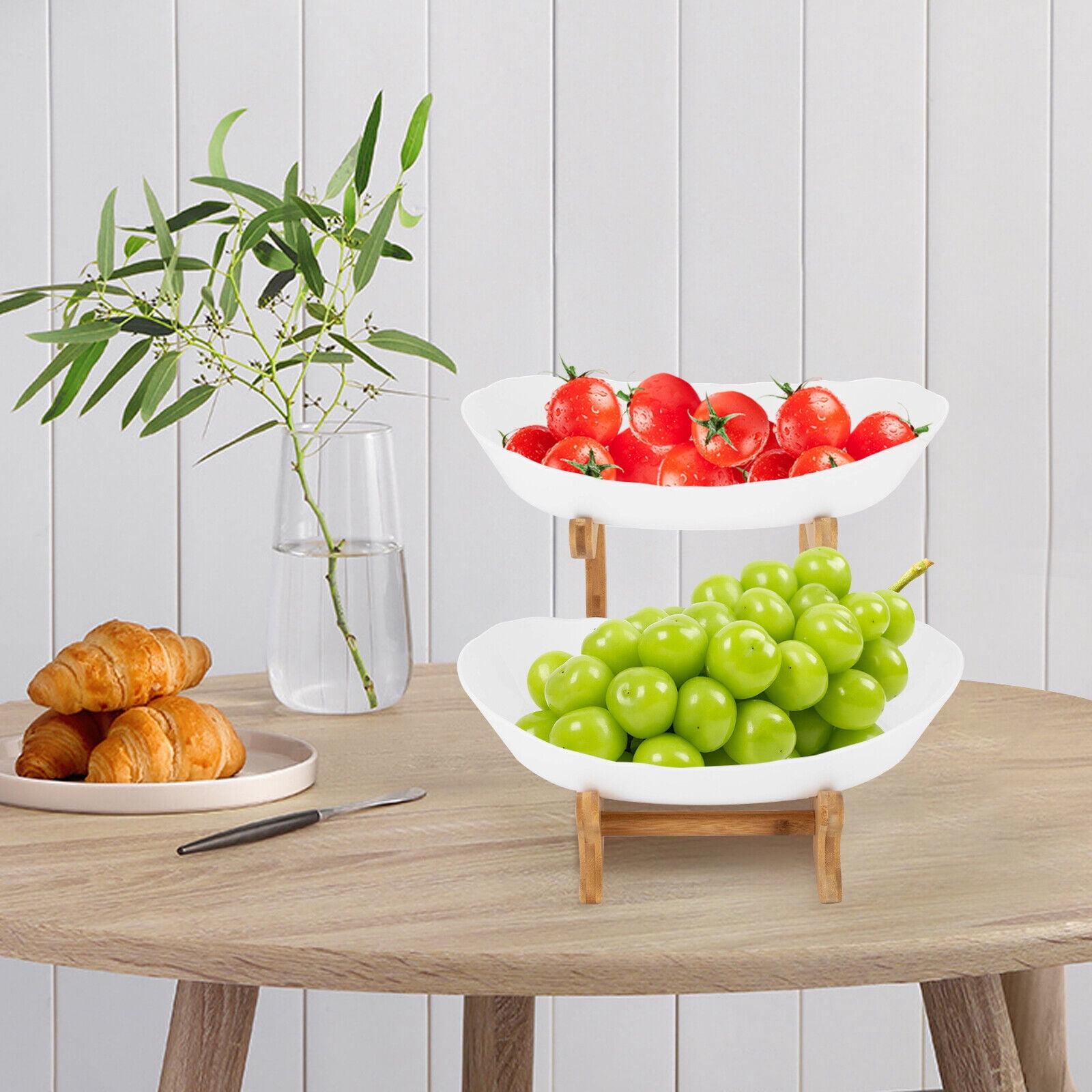 2-Tiers White Kitchen Fruit Bowl Storage Rack Fruit Basket Organizer ...