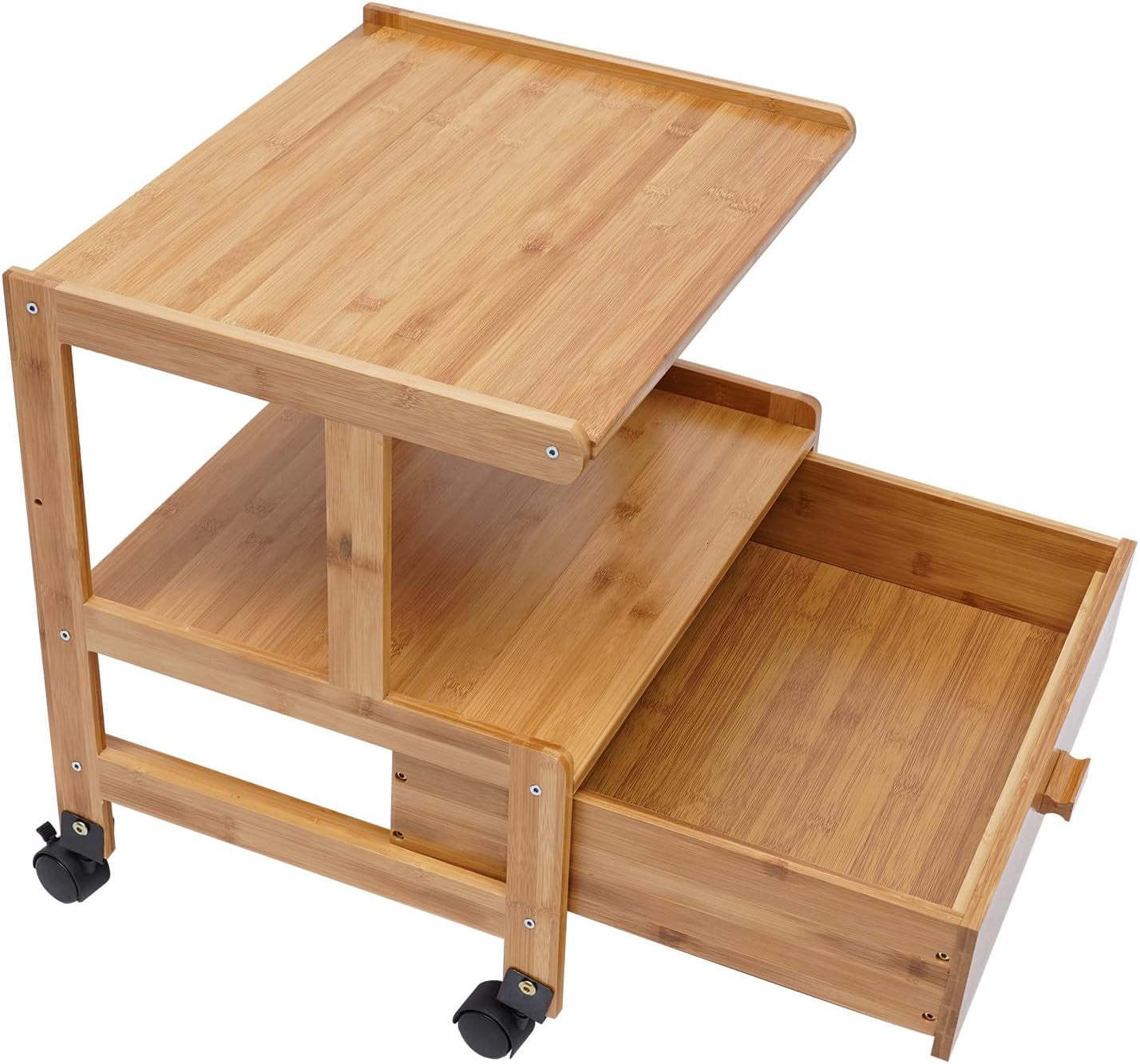 2 Tiers Wood Storage Cart with Wheels Drawer Office Printer Stand ...