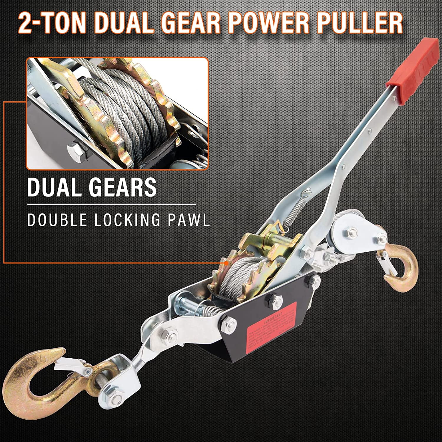 2-Ton Come Along Winch Power Puller, Heavy-Duty Dual Gear Hand Cable ...