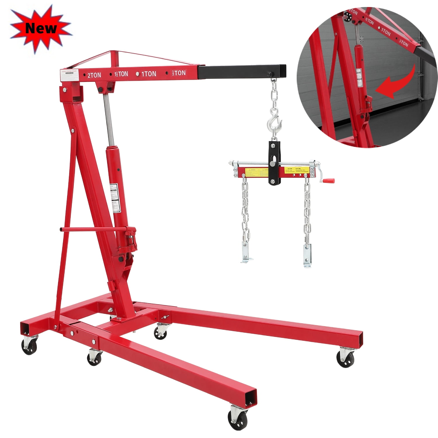 2 Ton Engine Hoist with Leveler,Heavy Duty Folding Cherry Picker with ...