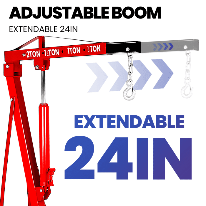 2 Ton Folding Engine Hoist with Telescopic Boom, Steel Frame, Hydraulic ...