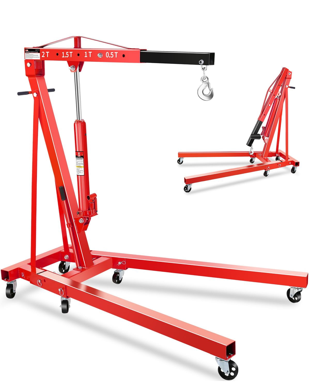 2 Ton Folding Hydraulic Engine Crane, 4400 lbs Engine Hoist Workshop ...