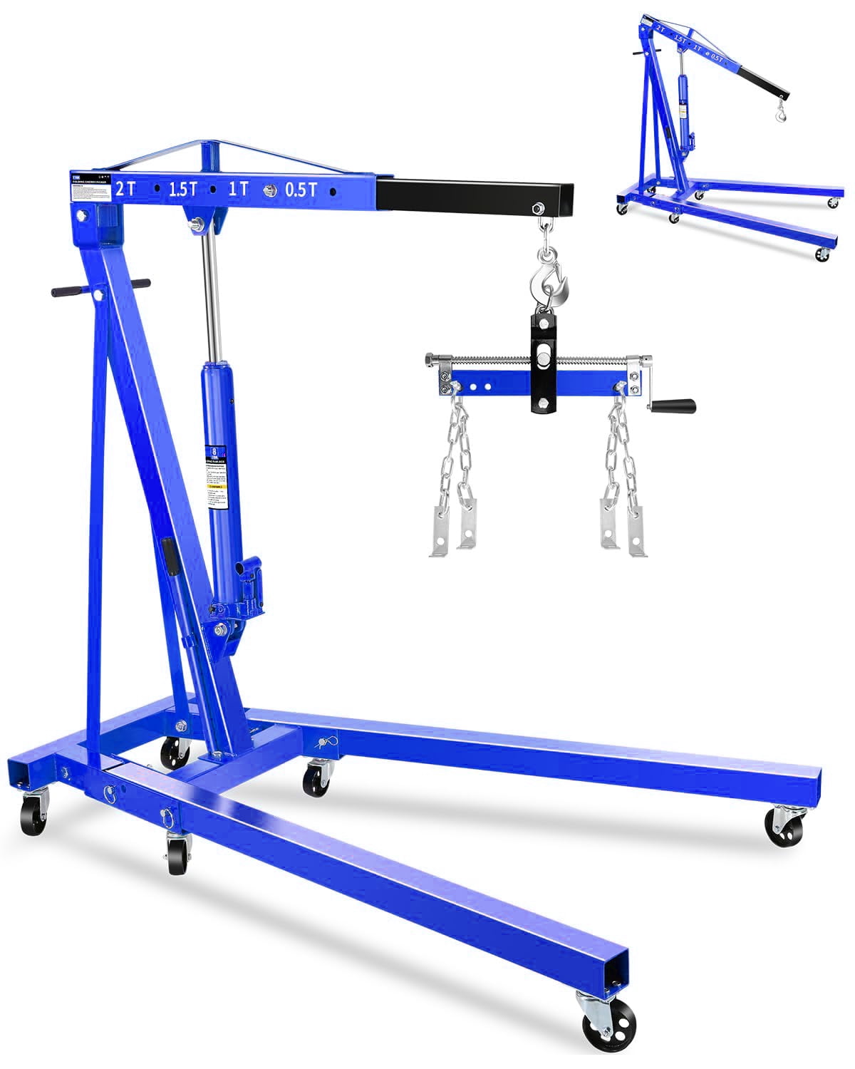 2-Ton Folding Hydraulic Engine Hoist with Lever & Telescopic Boom, 4400 ...