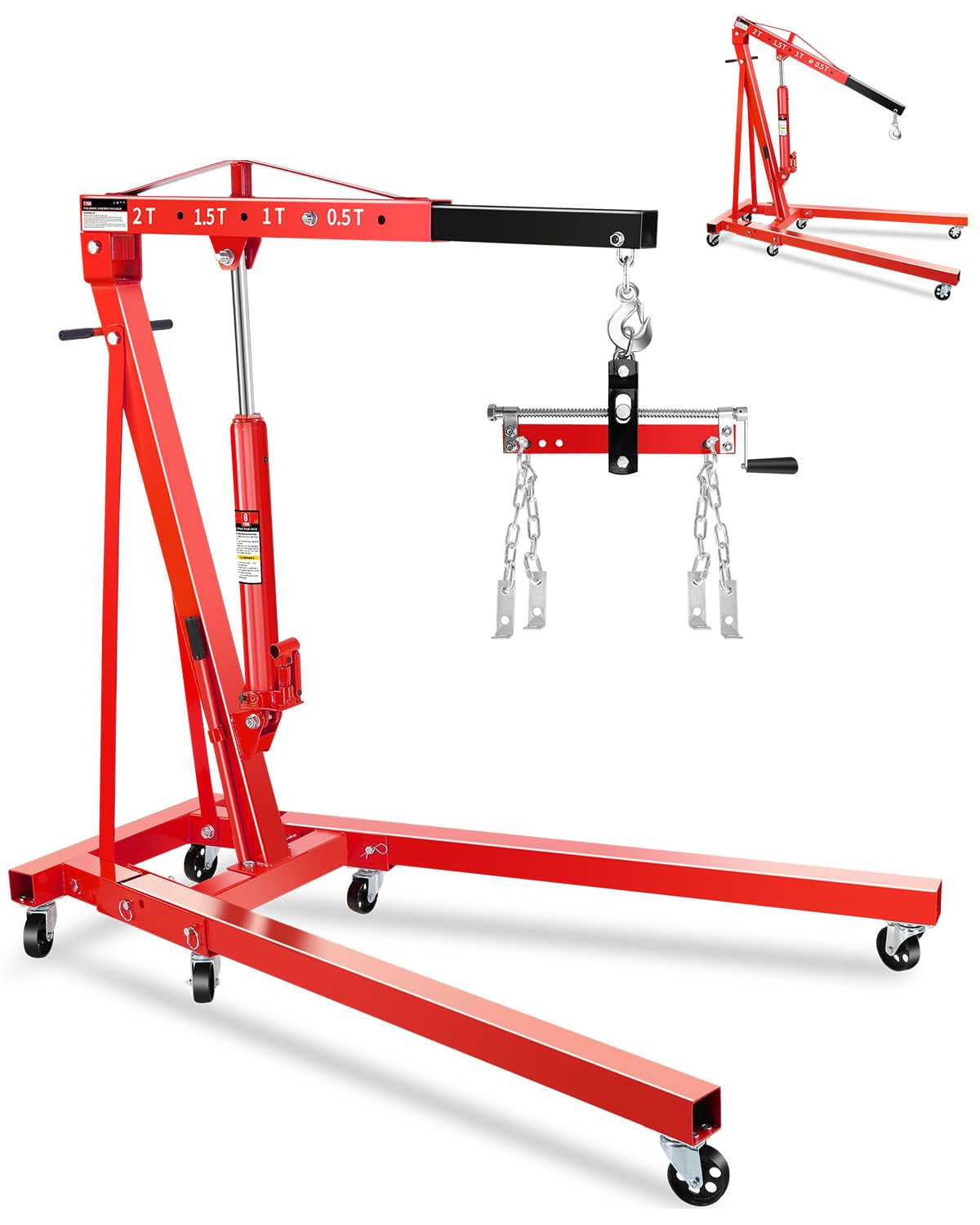 2-Ton Folding Hydraulic Engine Hoist with Lever & Telescopic Boom, 4400 ...