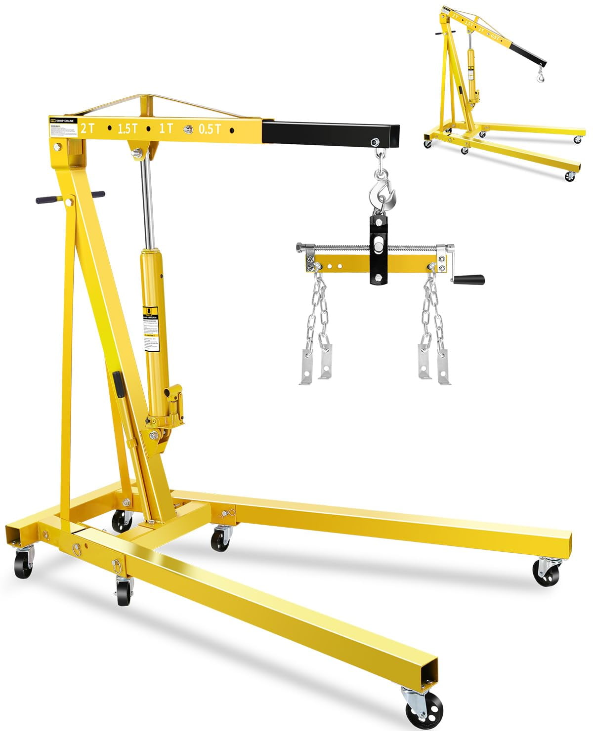 2-Ton Folding Hydraulic Engine Hoist with Lever & Telescopic Boom, 4400 ...