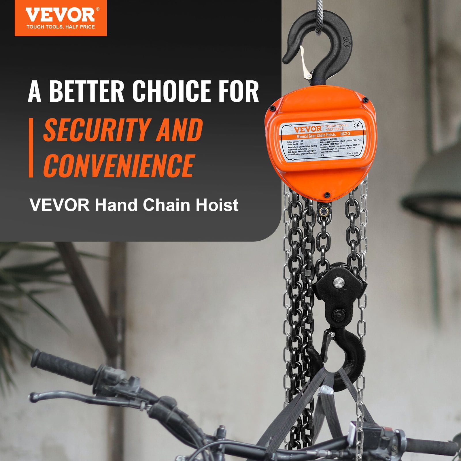 2 Ton Hand Chain Hoist 10 FT Come Along 4400 lbs Capacity G80 ...