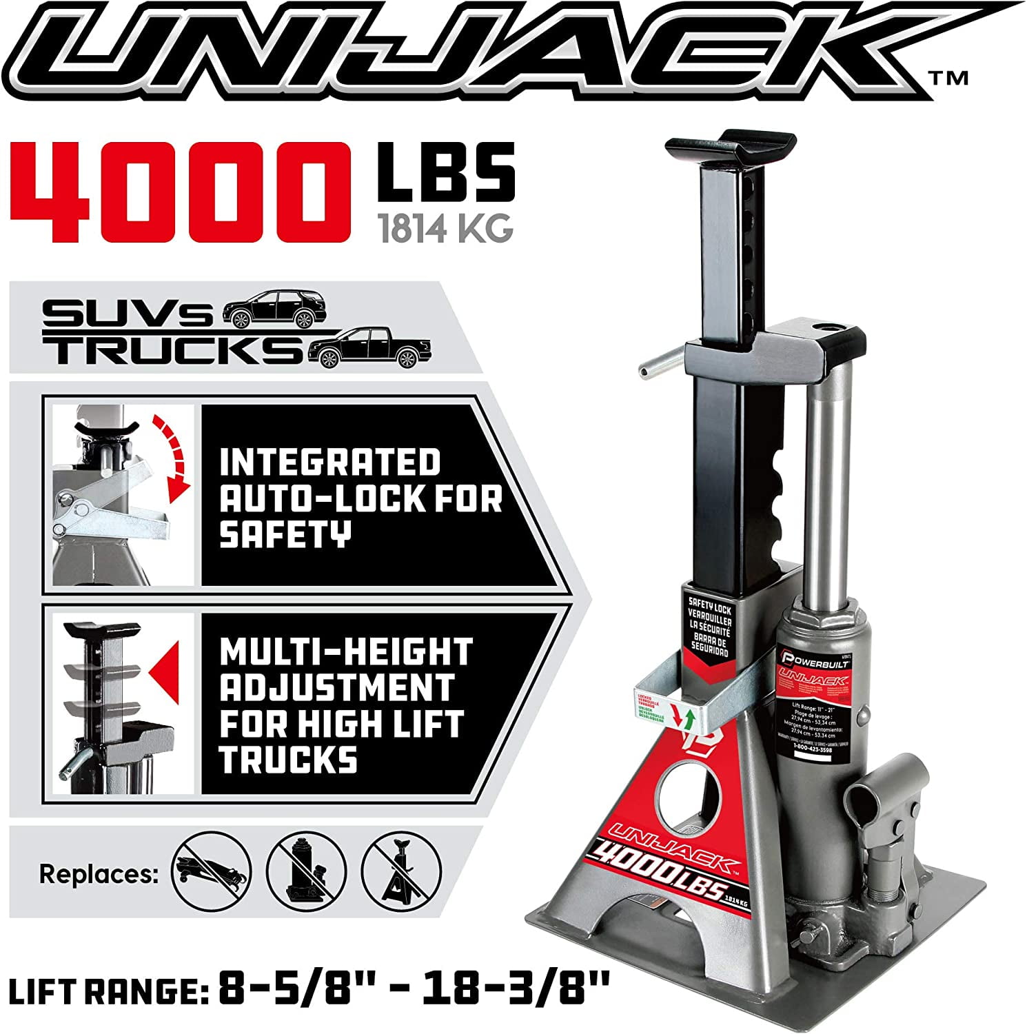 2 Ton Hydraulic Bottle Jack / Jackstand in 1 Unit, Compact, Portable, Wide Base for Sedans, CUVs ...
