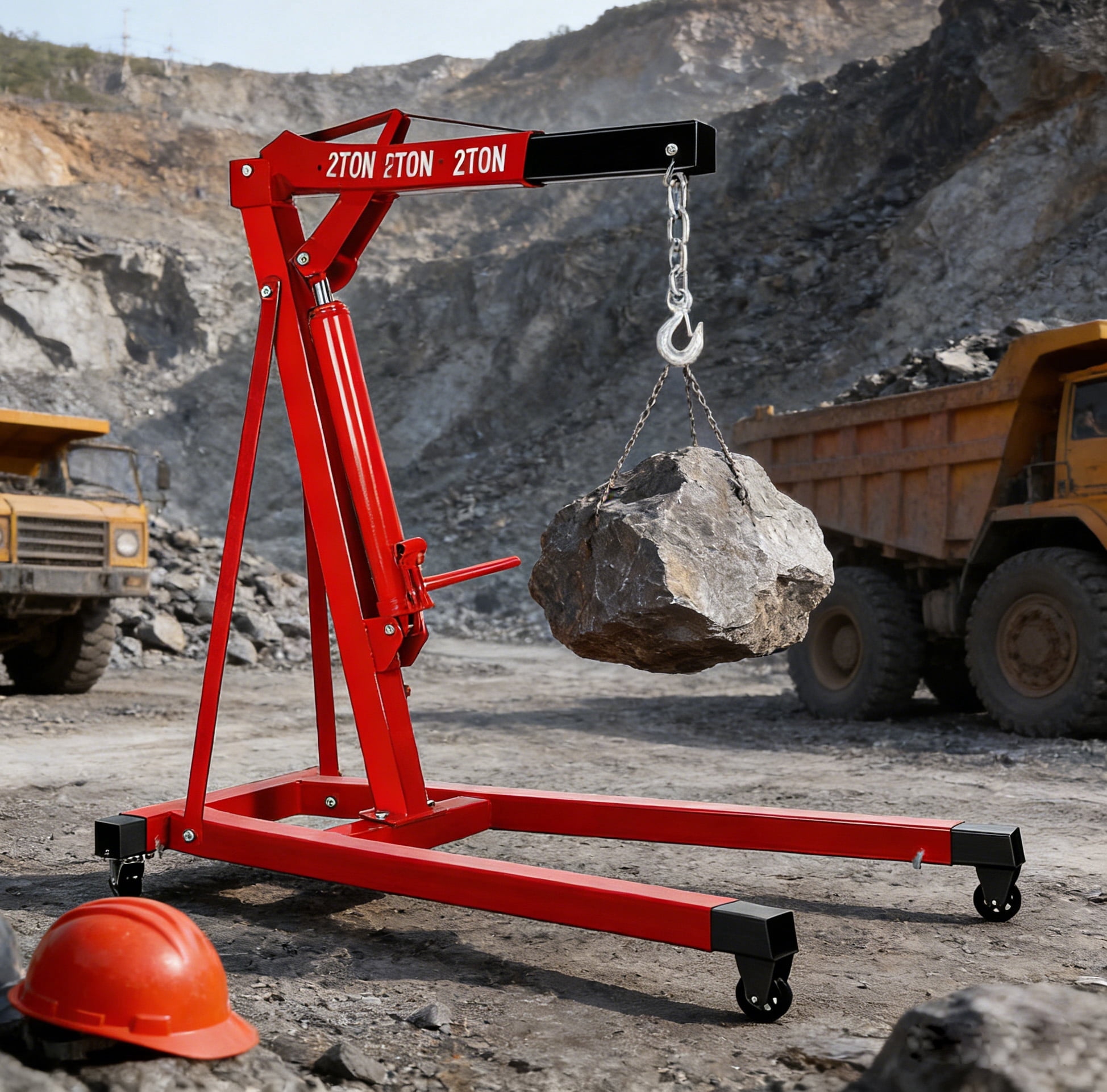 2 Ton Hydraulic Engine Puller, Space-Saving Design, Red Steel Build ...