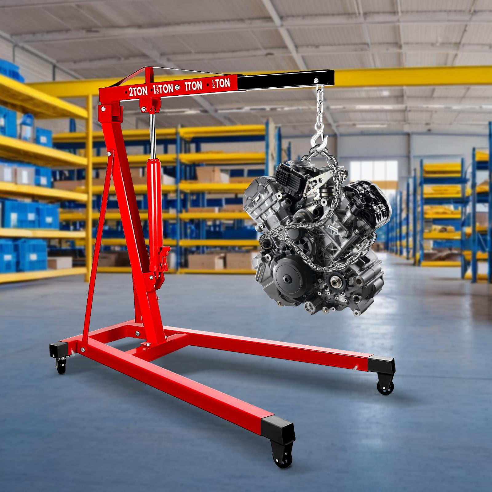 2 Ton Hydraulic Non-Foldable Engine Hoist with 360° Casters & Press ...