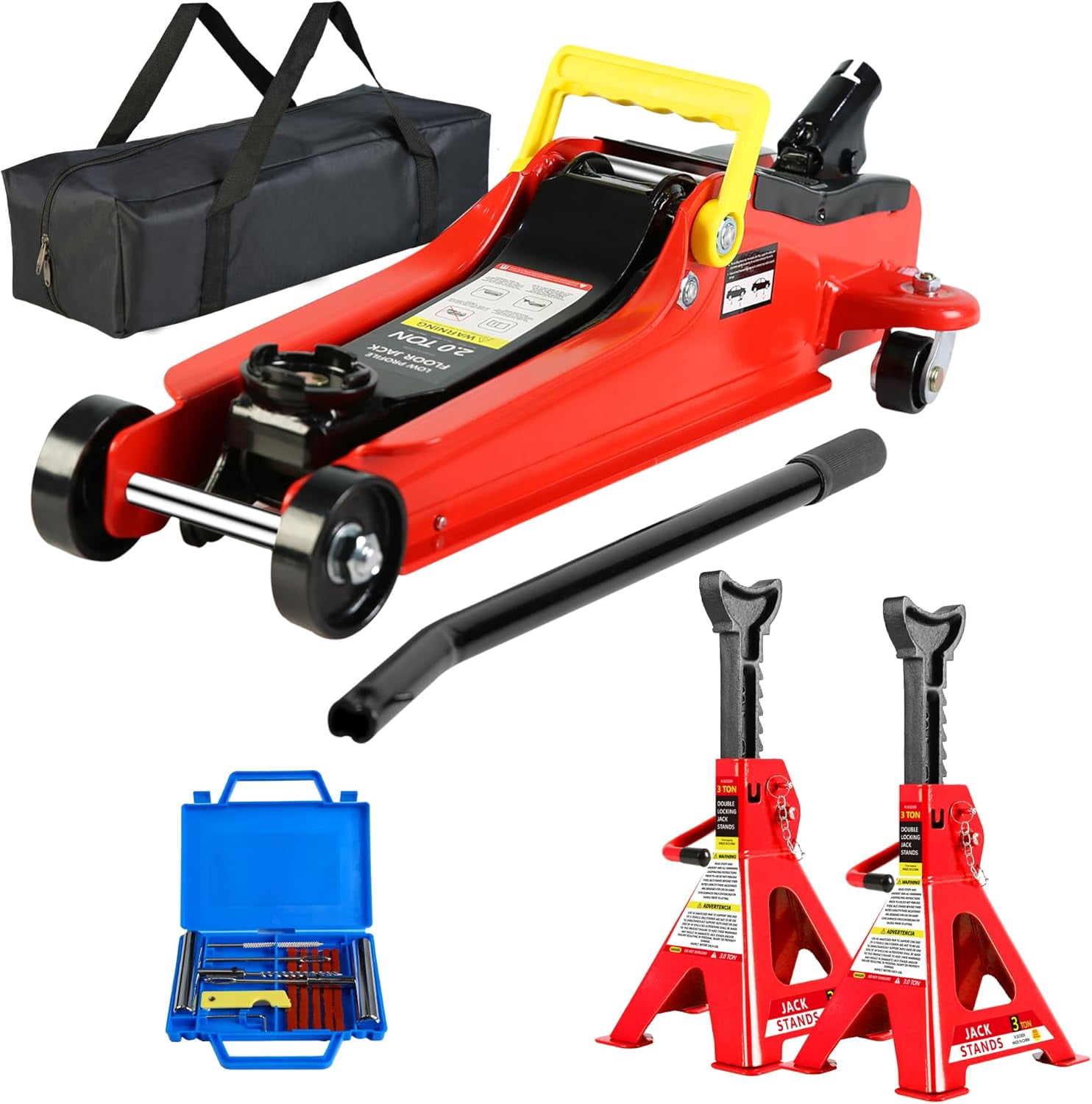 2 Ton Low Floor Jack and Jack Stand Kits, Include 3 Ton Y-Stand, Repair ...