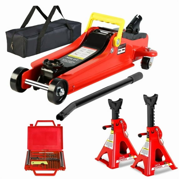 2 Ton Low Profile Racing Floor Jack - 3T Jack Stand & Tire Repair Kit ...