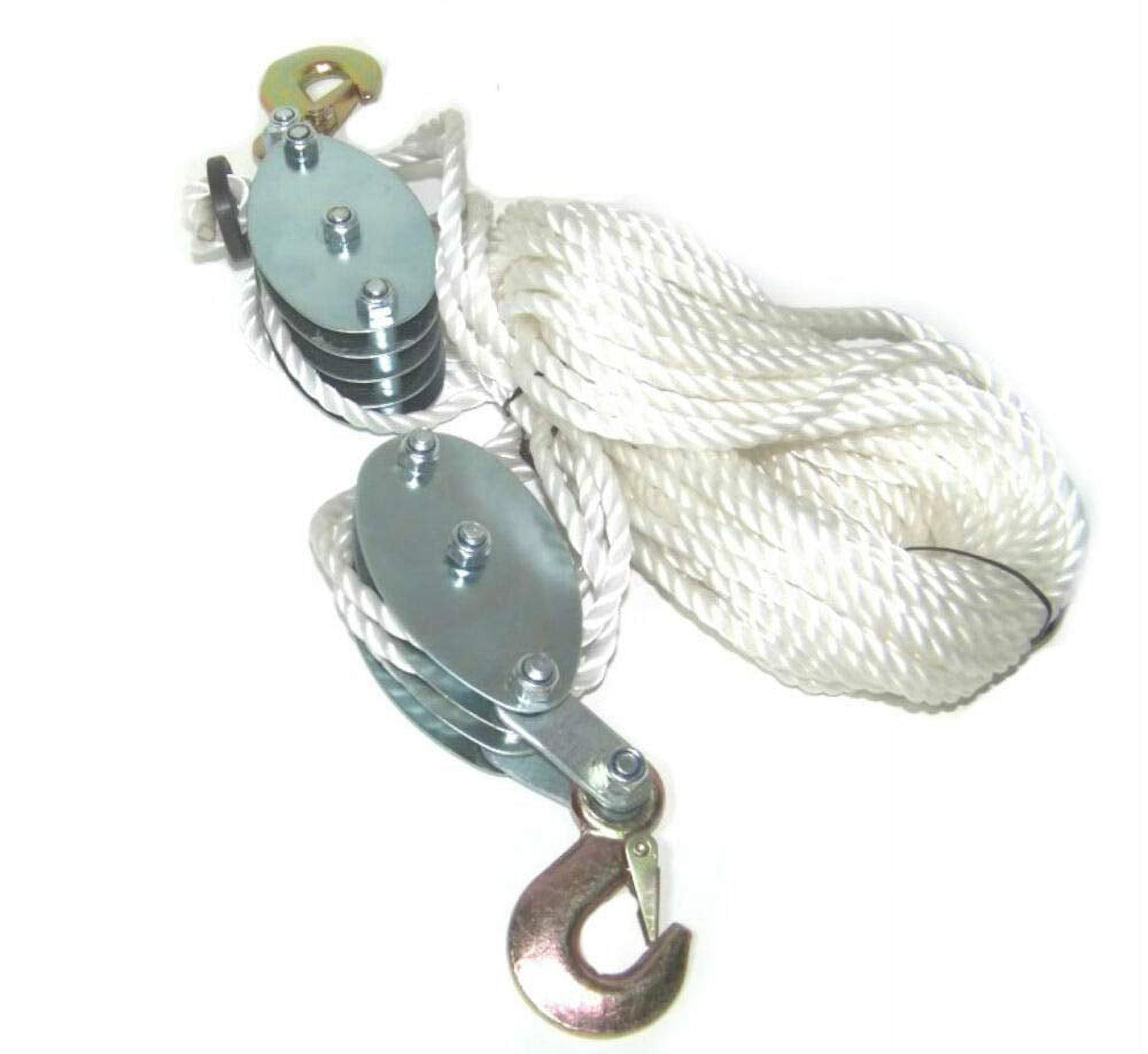 2 Ton Rope Hoist Pulley Wheel Block and Tackle Puller Lift Tools 5/16 ...