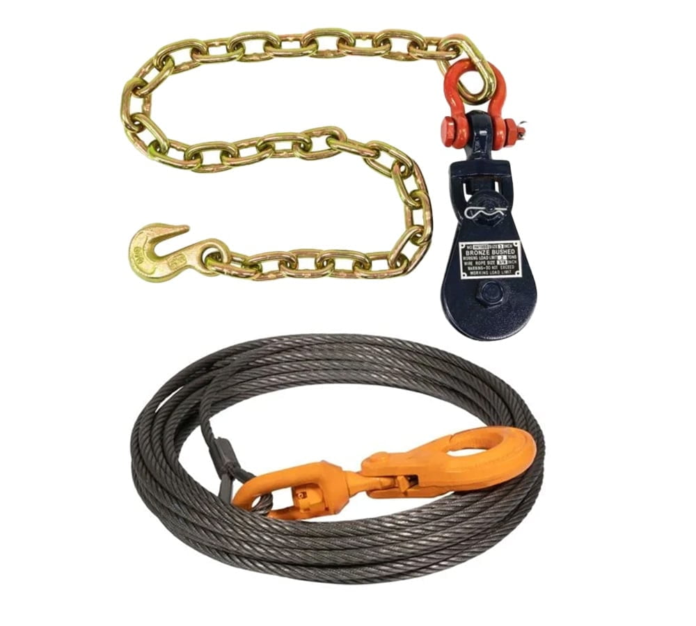 2 Ton Snatch Block with Chain for Car Carrier Cable & 3/8"x75' Winch ...