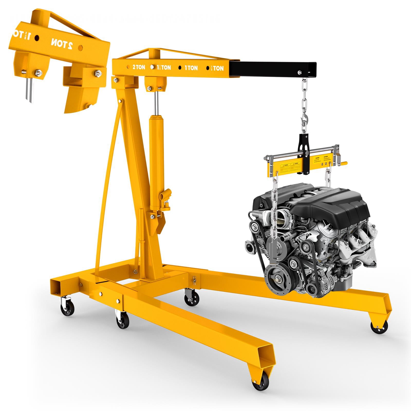 2-Ton Yellow Folding Crane, 4000lbs Hydraulic Engine Hoist with 4 ...