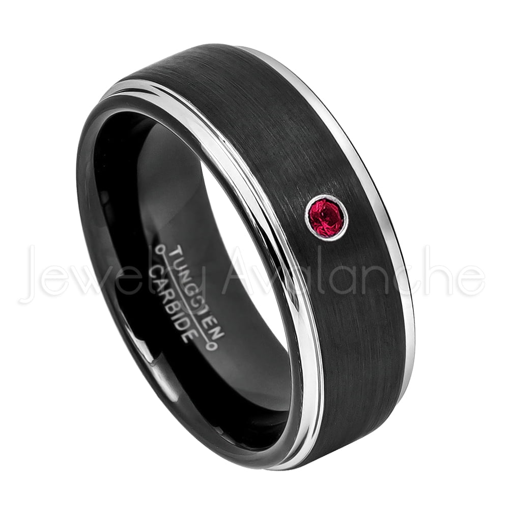 2-Tone Black Tungsten Wedding Band - 0.07ct Solitaire Ruby Ring ...