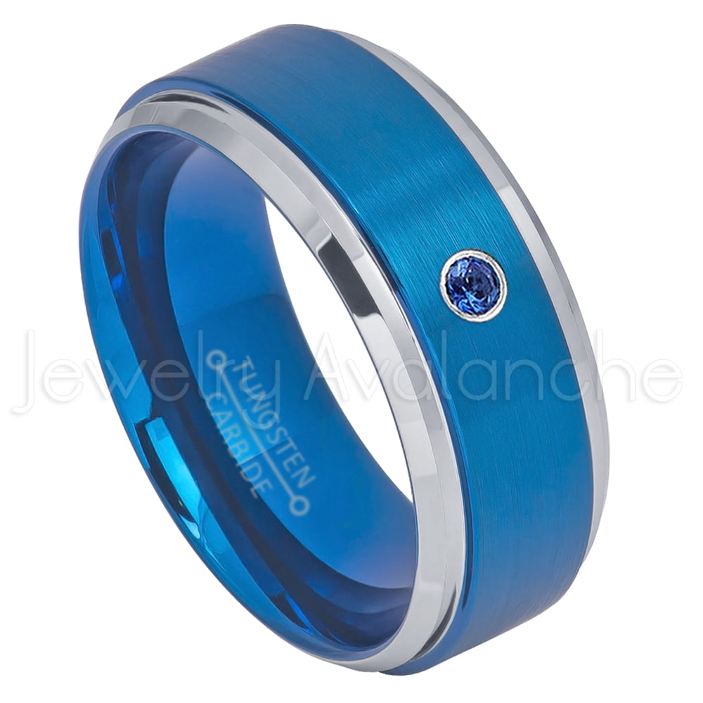 2-Tone Blue IP Tungsten Ring - 0.07ct Solitaire Blue Sapphire Ring ...