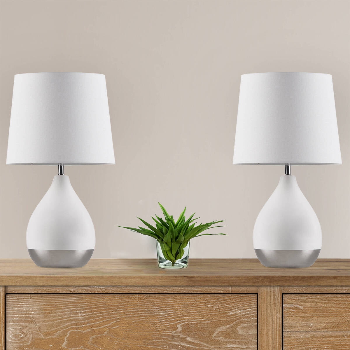 2-Tone Ceramic Table Lamp Set of 2 White/Silver See below - Walmart.com