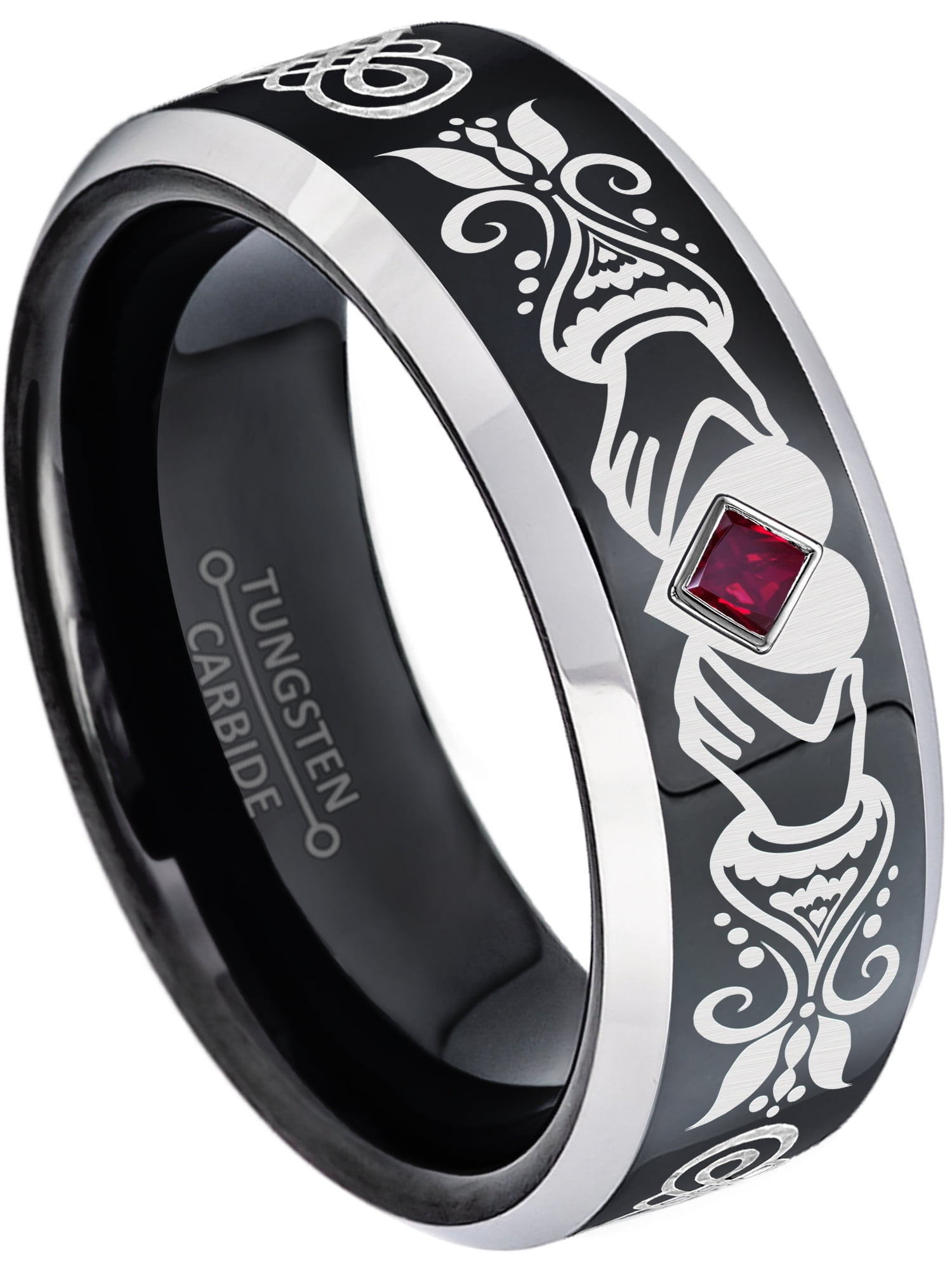 2-Tone Claddagh Tungsten Ring - 0.05ct Princess Cut Solitaire Ruby Ring ...