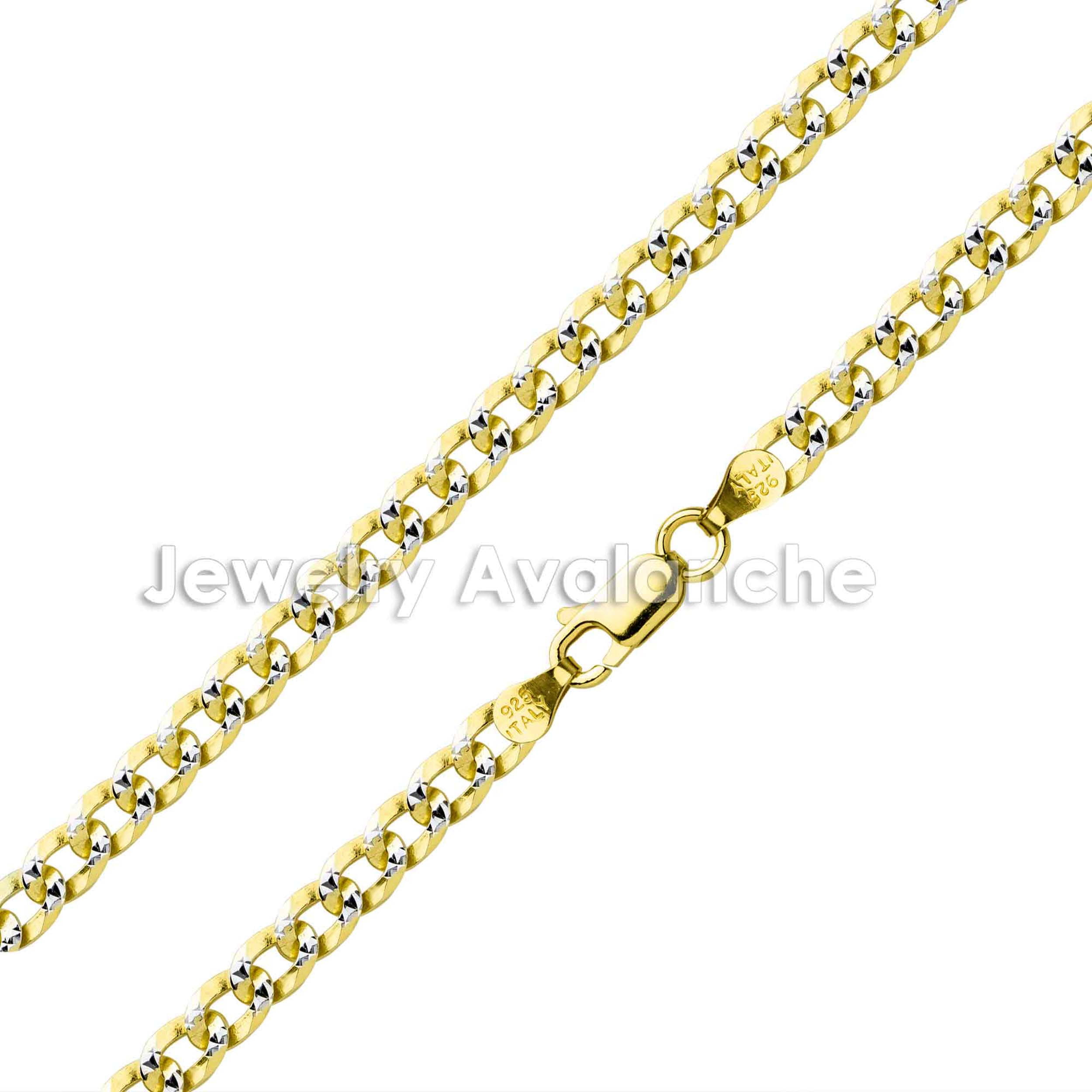 2-Tone Diamond Cut Curb Chain Gold Plated Sterling Silver Necklace 4 ...