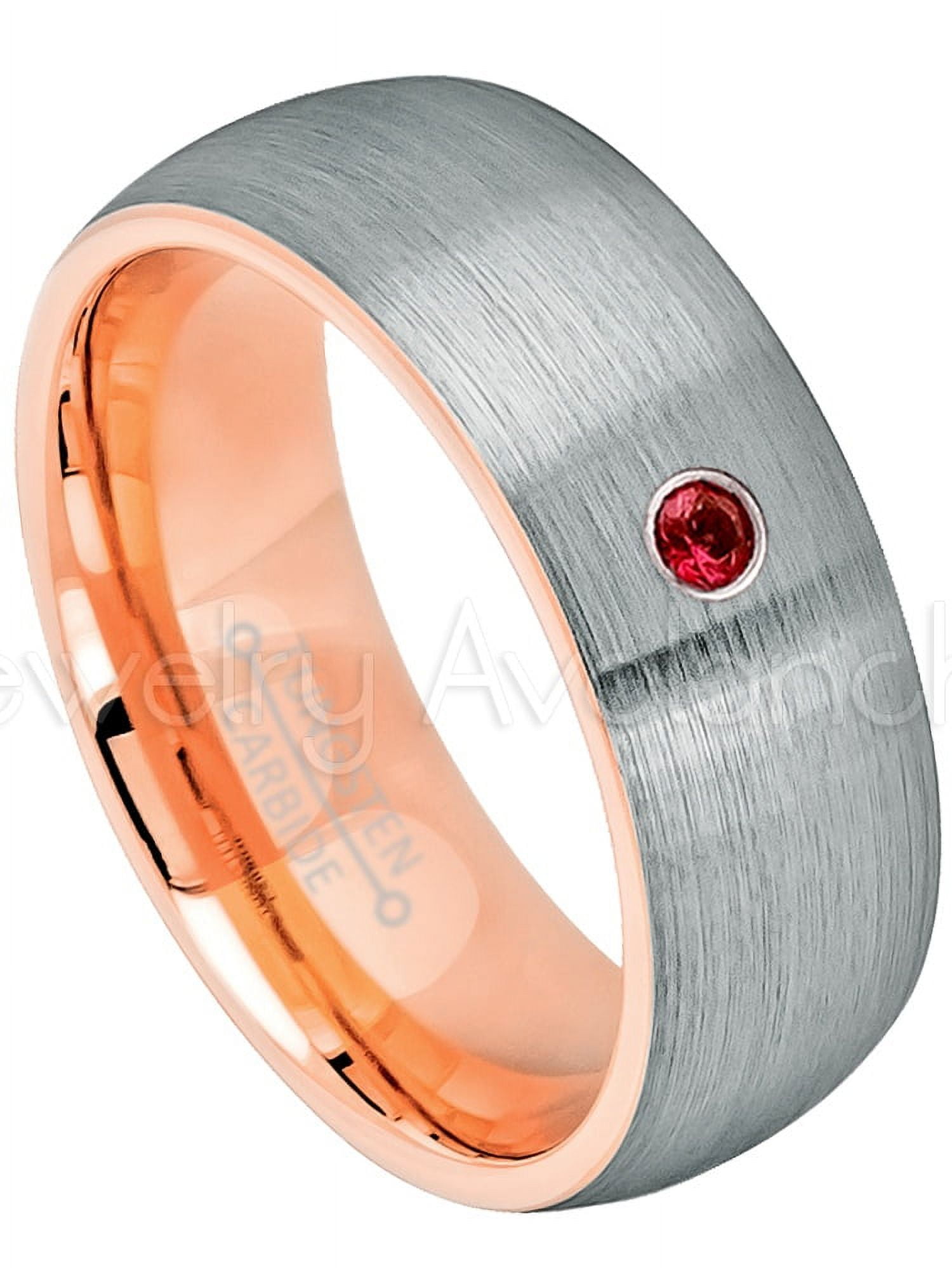 2-Tone Dome Rose Gold Inner Tungsten Ring - 0.07ct Solitaire Garnet ...