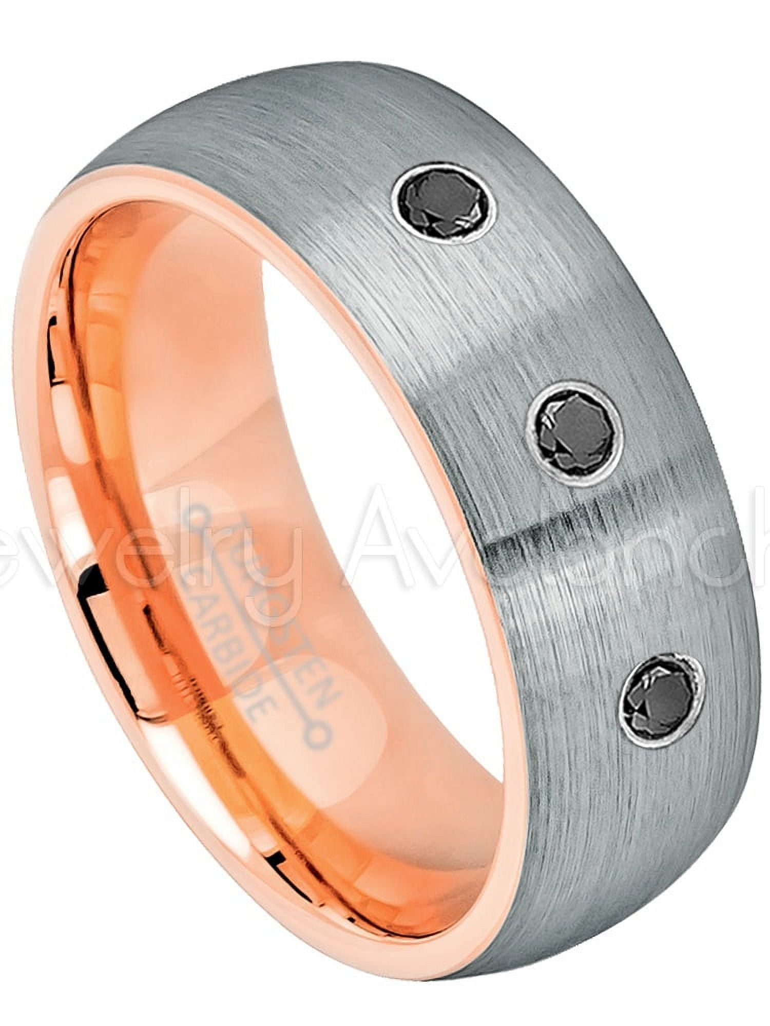 2-Tone Dome Rose Gold Inner Tungsten Ring - 0.21ctw Black Diamond 3 ...