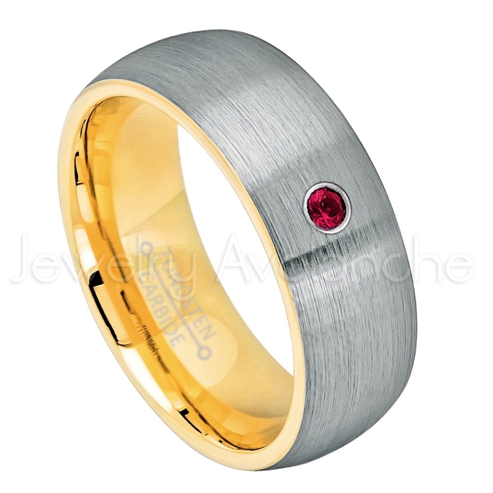 2-Tone Dome Yellow Gold Plated Inner Tungsten Ring - 0.07ct Solitaire ...