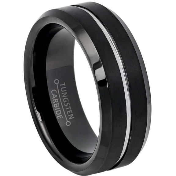 8mm Men's Tungsten Ring - Polished Comfort Fit Beveled Edge Tungsten ...