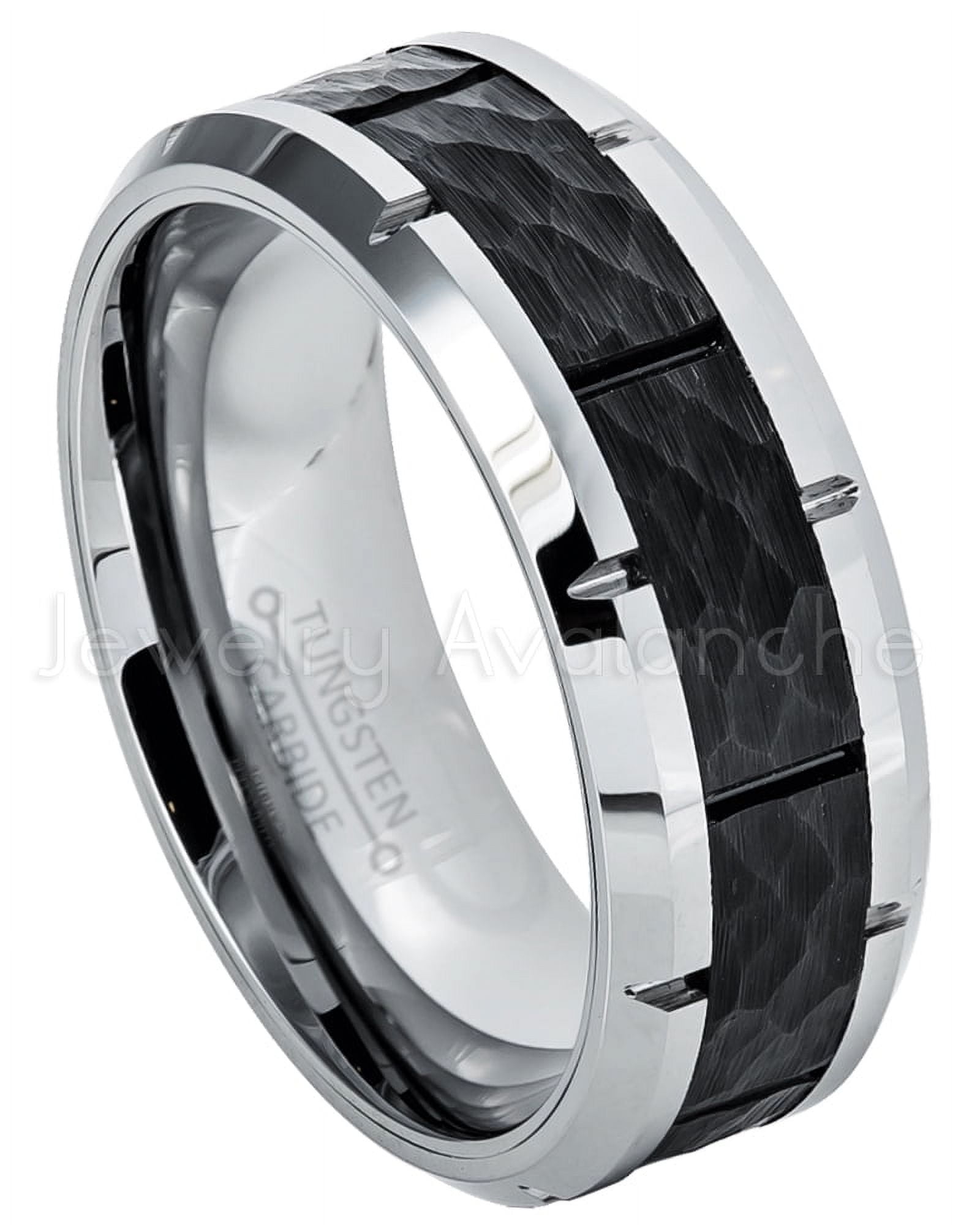 2-Tone Hammered Tungsten Wedding Band - Black IP Center Beveled Edge ...